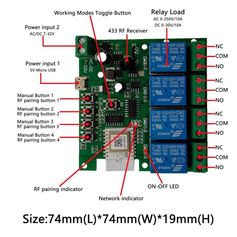 Zigbee Smart 4-channel switch - without cover :: HomeBrainz